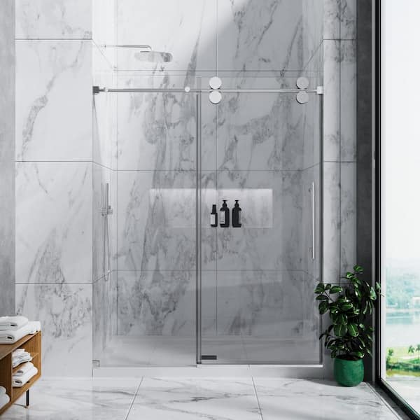 NANAWO 56 in.-60 in. W x 72 in. H Frameless Single Sliding Shower Door-5/16 in. Tempered Glass ...