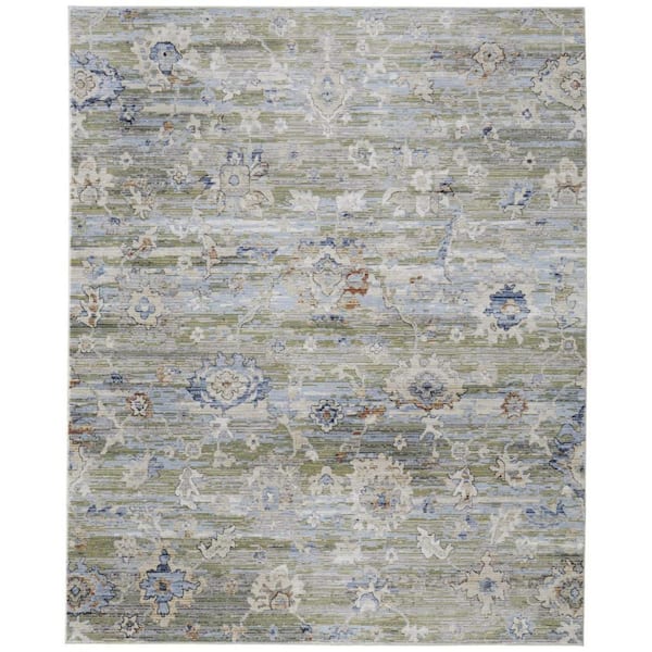 HomeRoots 7 ft. x 10 ft. Ivory, Green, Blue Floral Area Rug 2000567406 ...