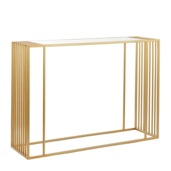Litton Lane 44 in. Gold Extra Large Rectangle Metal Geometric Console ...