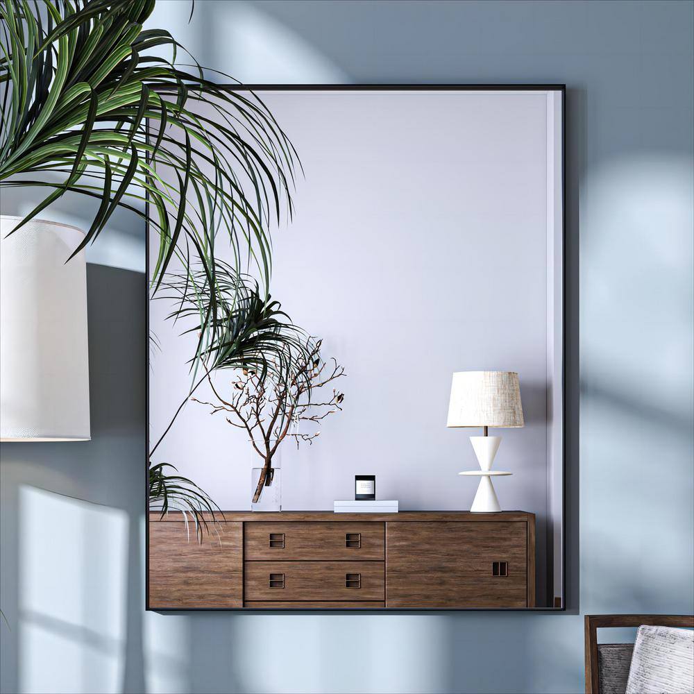 ORGANNICE 32 in. W x 40 in. H Black Rectangle Framed Tempered Glass ...