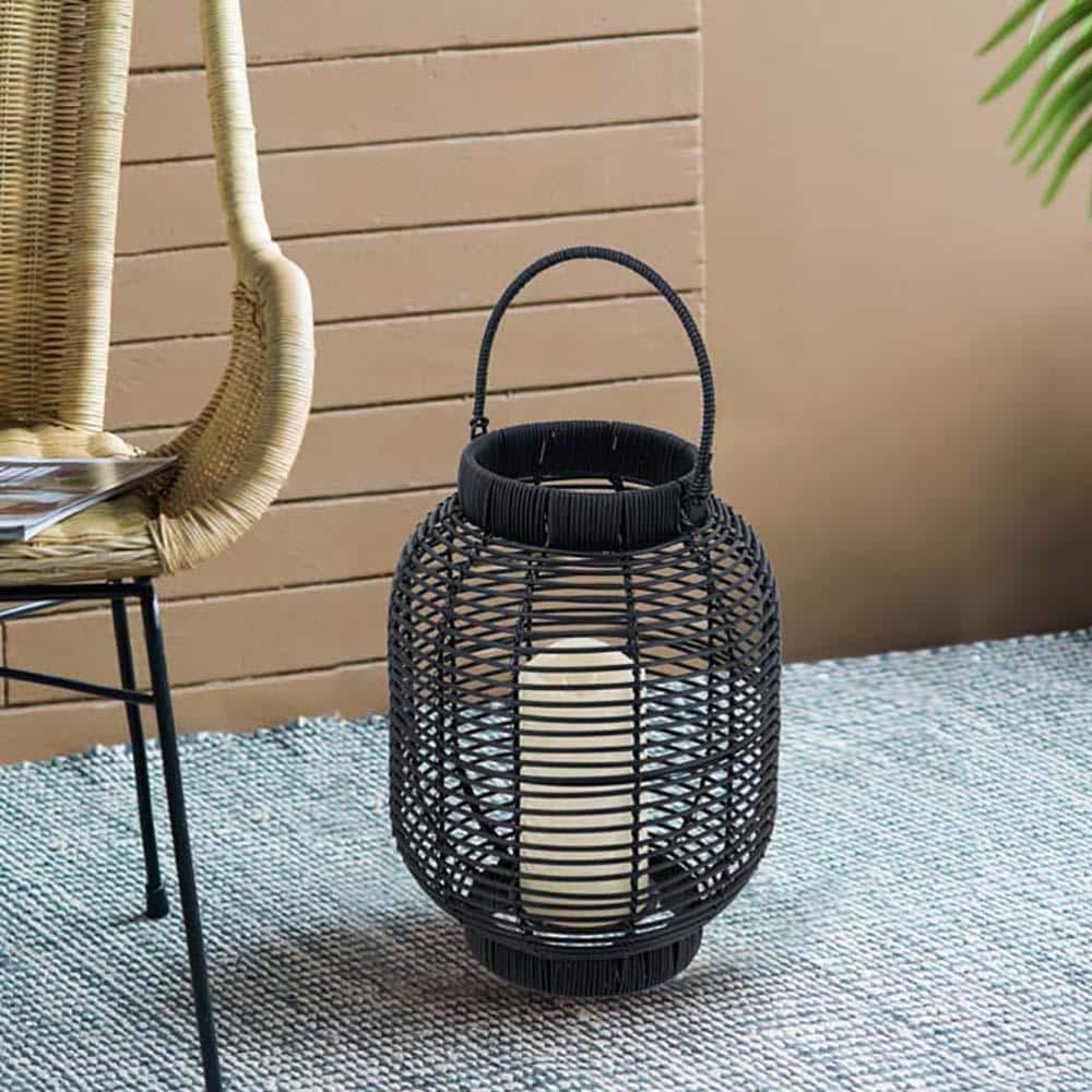 Black Poly Rattan Lantern With White LED Candle,Decorative Candle ...
