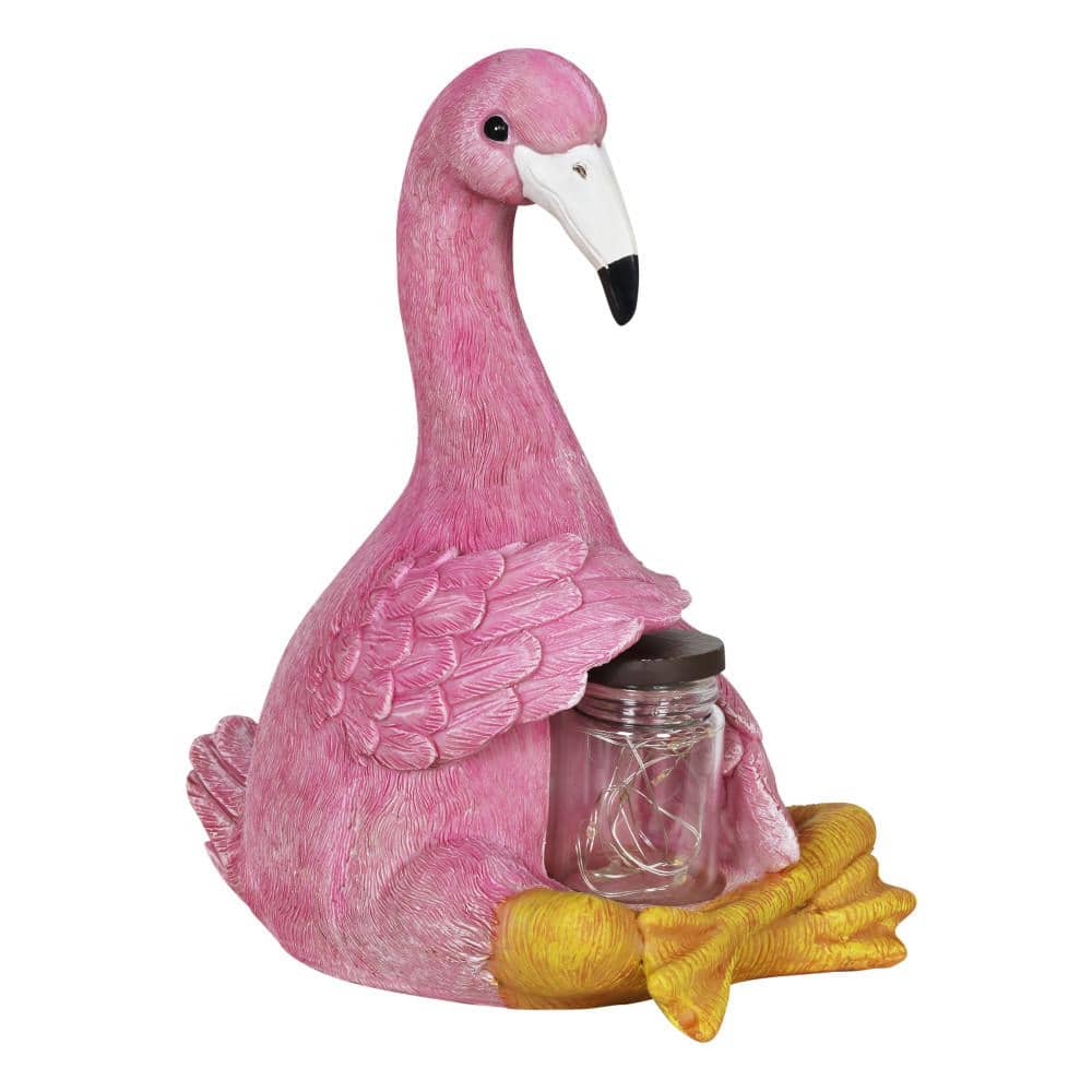 Exhart Solar Flamingo Seated With Fireflies Statue 16395-RS - The Home ...