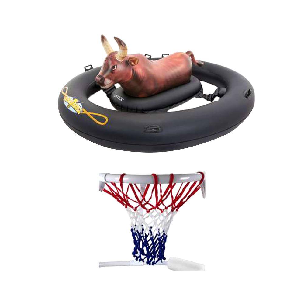 Intex Inflatabull Bull-Riding Pool Float and Swimline Super Hoops ...