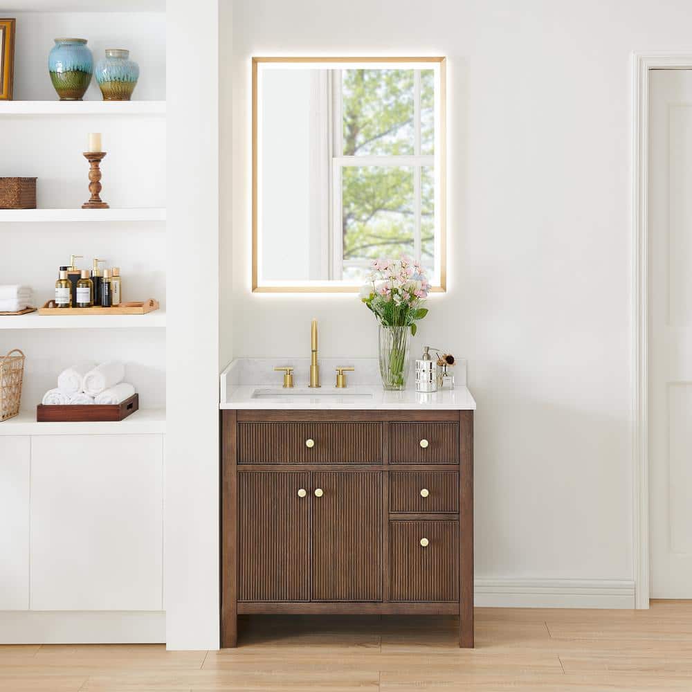 Altair Cerrito 36 in. Single Sink Freestanding Brown Oak Bath Vanity ...