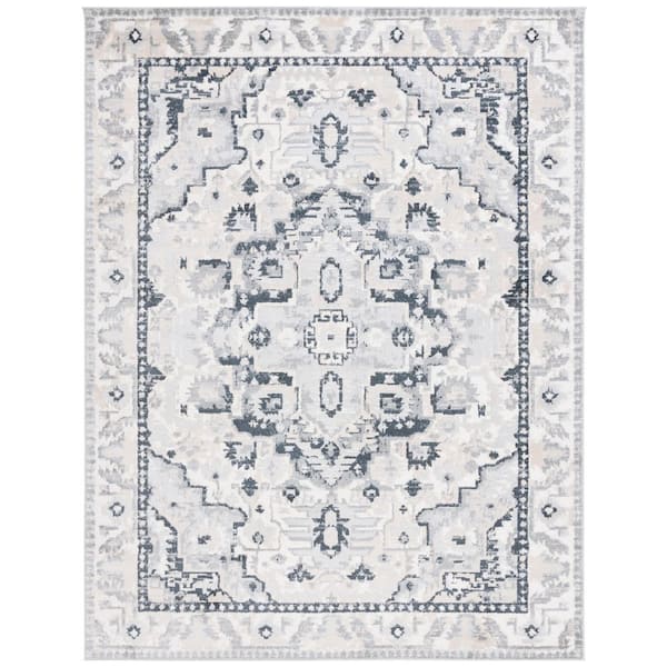 SAFAVIEH Layla 8 ft. x 10 ft. Ivory Gray/Charcoal Ornate Medallion Area ...