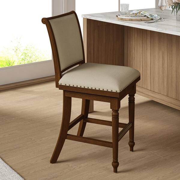 JAYDEN CREATION Johannes Walnut 26.25 in. Farmhouse Wood Swivel Bar ...