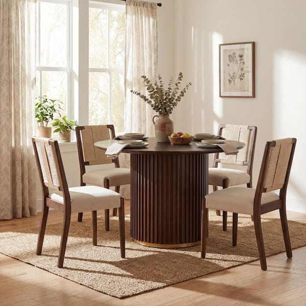 CHRISTOPHER KNIGHT HOME Nerissa 5-Piece Beige+Walnut Wood Top Dining ...