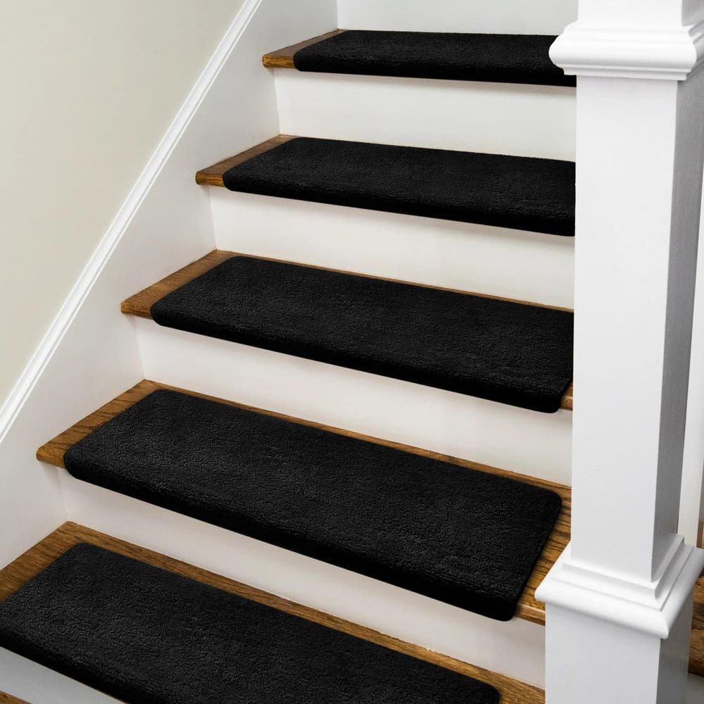 PURE ERA Black 9.5 in. x 30 in. x 1.2 in. Plush Bullnose Indoor Stair ...