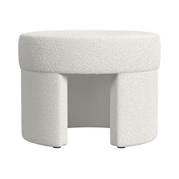 Benjara Noa Cream Fabric Round Accent Ottoman BM334163 - The Home Depot