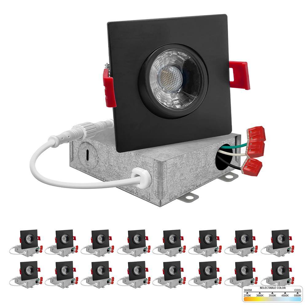 NuWatt 3 in. Canless Black Square Gimbal Integrated LED Recessed Light ...