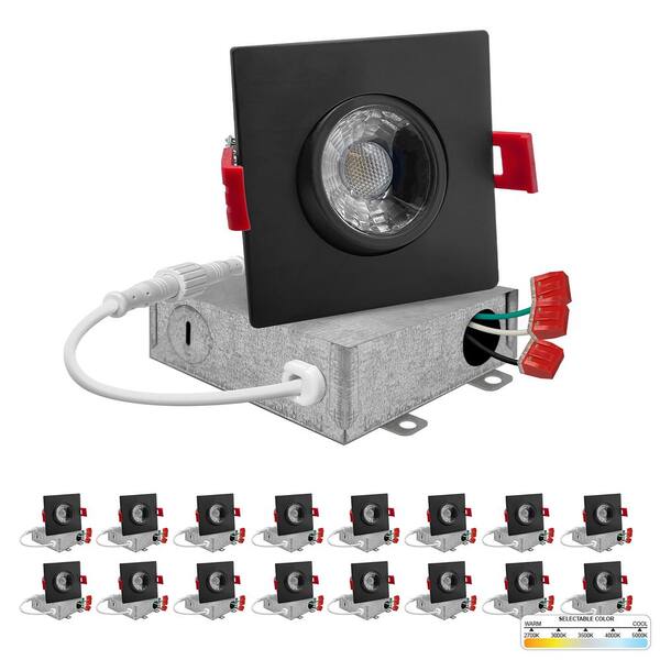 NuWatt 3 in. Canless Black Square Gimbal Integrated LED Recessed Light ...