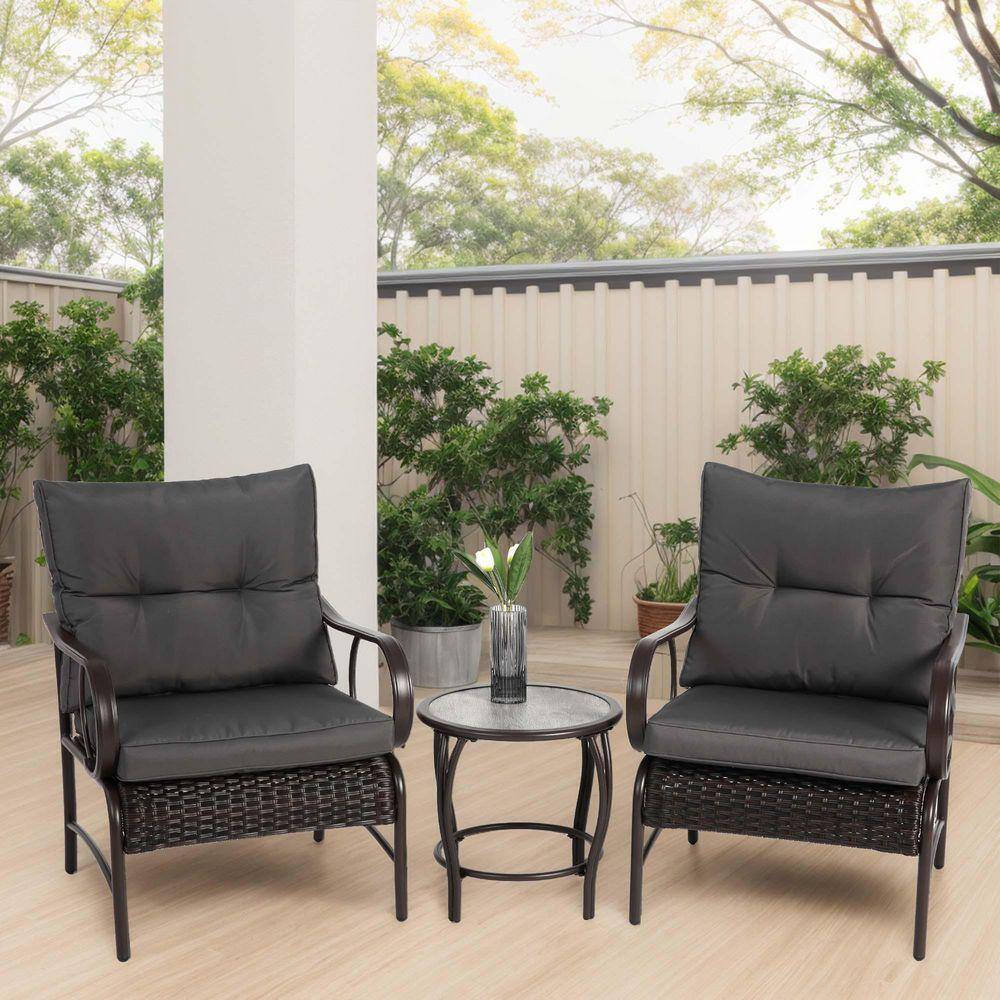 Runesay 3-Piece Metal Patio Conversation Set with Gray Cushions F1803 ...
