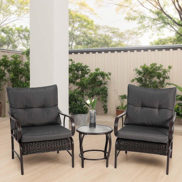 Runesay 3-Piece Metal Patio Conversation Set with Gray Cushions F1803 ...