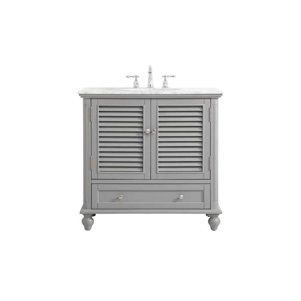 Timeless Home 36 in. W Single Bath Vanity in Grey with Marble Vanity ...