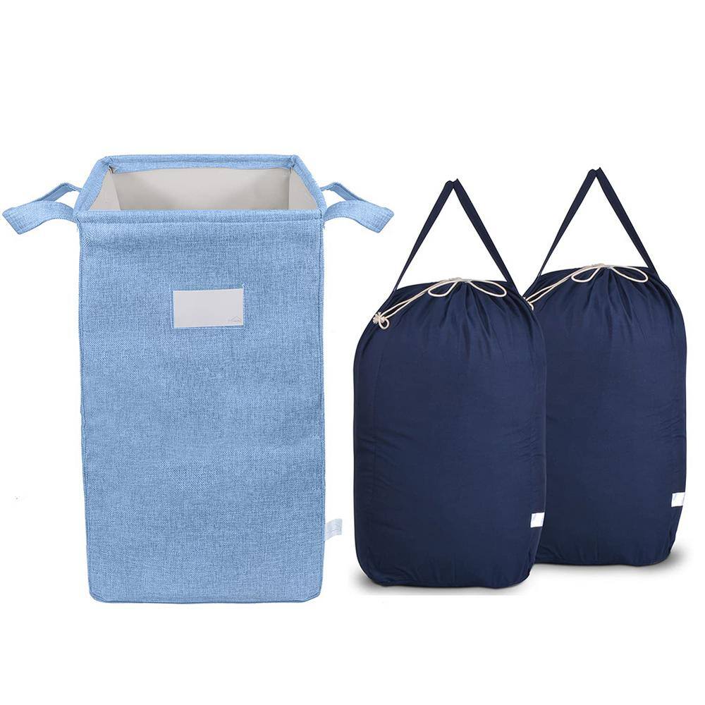 14 in. W x 14 in. D x 24 in. H Polyester Laundry Basket Hamper with 2 ...