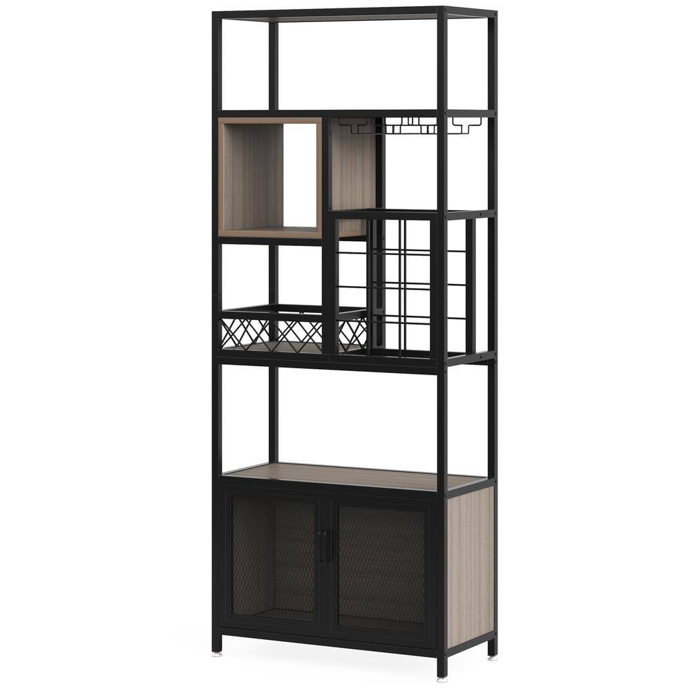 BYBLIGHT Walter 78.7 in. Brown Wood 6-Tier Wine Rack with Cabinet ...