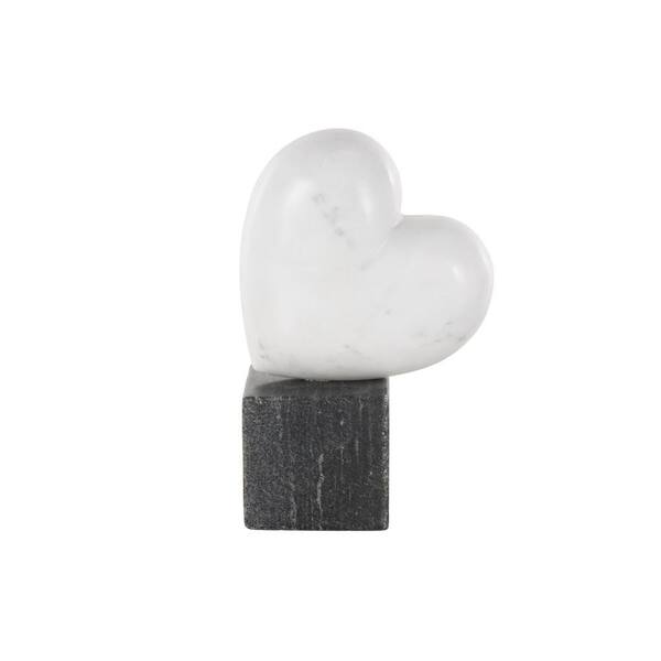 Litton Lane White 5 in. x 9 in. Slanted Heart Marble Ceramic Sculpture ...