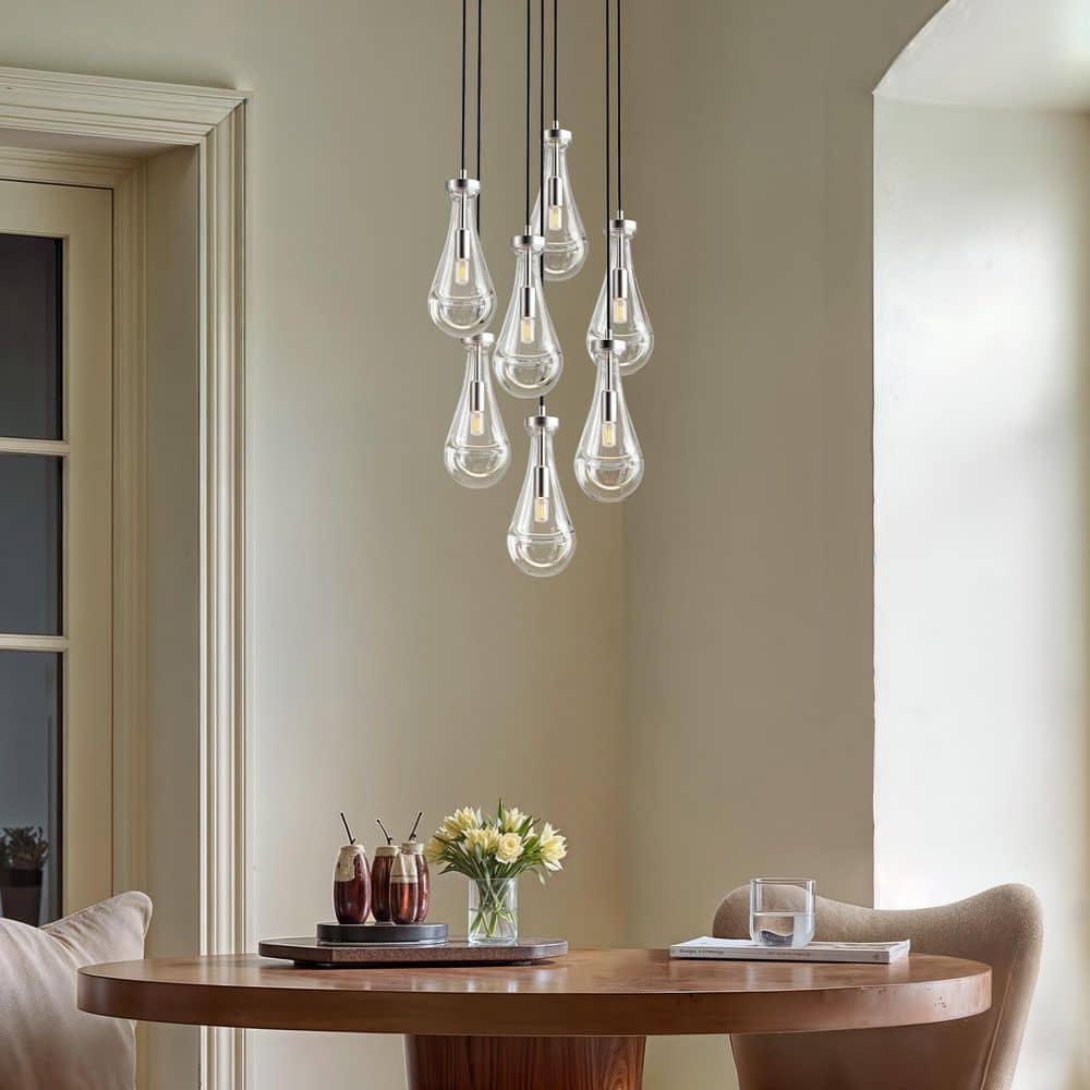 Merra 7-Light Nickel Modern Glass Raindrop Chandelier for Living Room ...