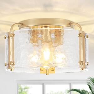 OUKANING 13.78 in. 3-Light Gold Modern Flower Shaped Flush Mount ...