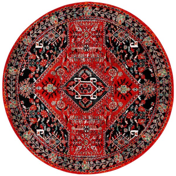 SAFAVIEH Vintage Hamadan 7 ft. x 7 ft. Red/Black Ornate Border Round ...