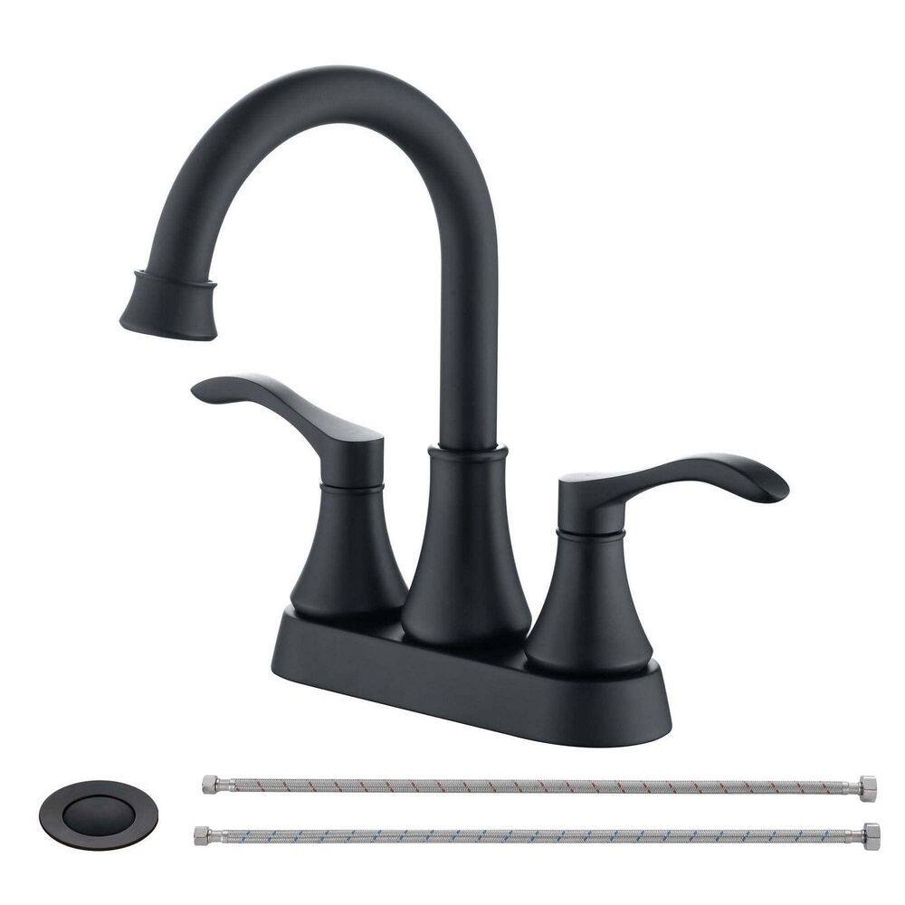 Nestfair 4 in. Centerset Double-Handle 3 Holes Bathroom Faucet with Pop-Up Drain in Matte Black ...