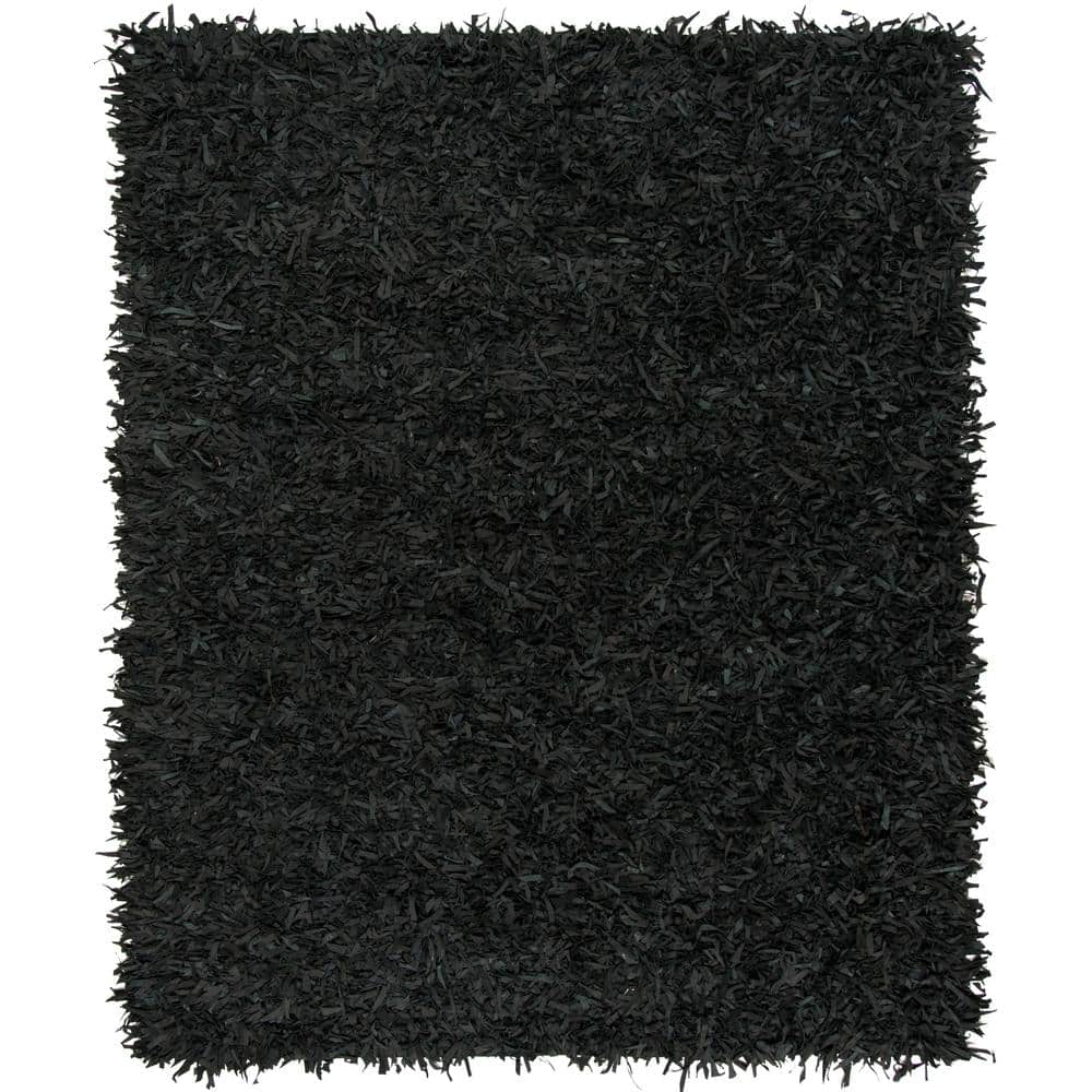 SAFAVIEH Leather Shag Black 8 ft. x 10 ft. Solid Gradient Area Rug ...