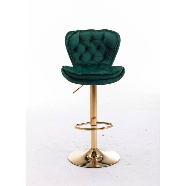Clihome Button dotting Tufted Green Swivel Height Adjustable Lifting Velvet Upholstered Bar Stools with Footrest Set of 2 CL WF46143 GN