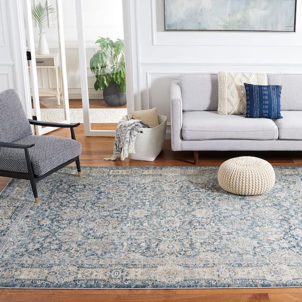 SAFAVIEH Valencia 5 ft. x 8 ft. Blue/Beige Distressed Border Area Rug ...