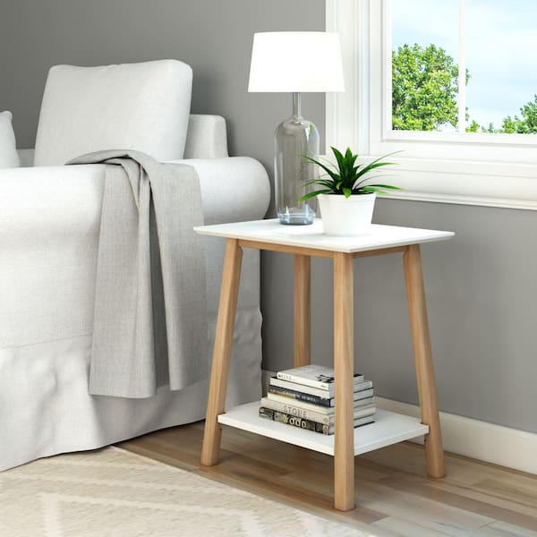 PLANK+BEAM Mid-Century Modern 18 in. White/Blonde Rectangle Wood End ...