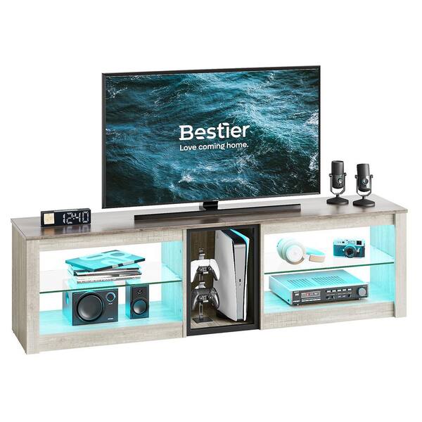 Bestier 63 in. Wash White TV Stand Fits TVs up to 65 in. LED ...