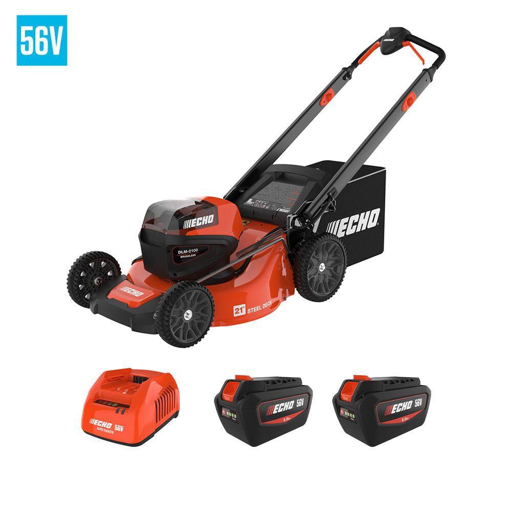 ECHO 21 in. 56-Volt Cordless Battery Walk Behind Push Lawn Mower with ...