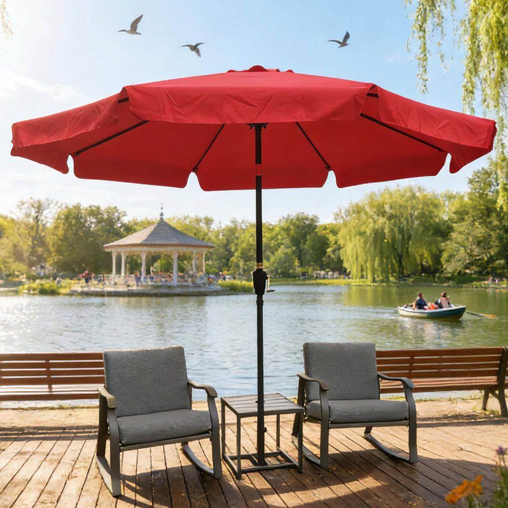 Coporesell 10 ft. Metal Patio Umbrella in Red with Crank and Push ...