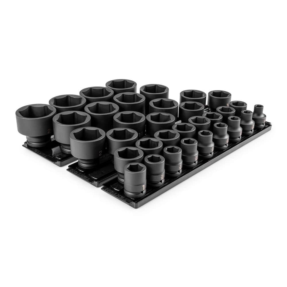 TEKTON 3/4 in. Drive 6-Point Impact Socket Set with Rails and Trays, 33 ...