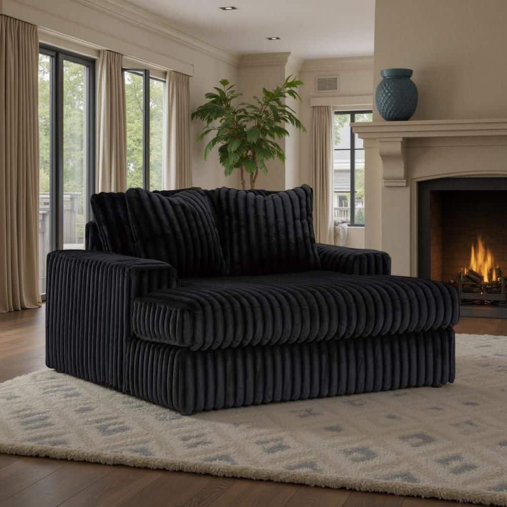 Benjara Addy Black Jumbo Corduroy Fabric Oversized Two Arms Chaise ...
