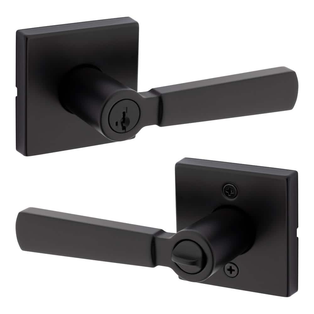 Kwikset Perth Matte Black Reversible Square Straight Keyed Entry Door ...