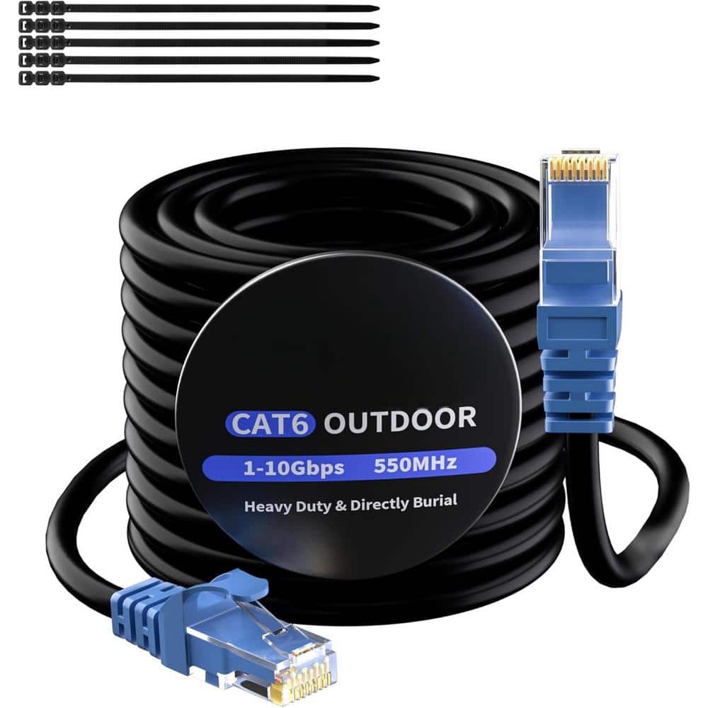EKIEUDL 150 ft. Gold Plated Cat 6 Outdoor Heavy Duty Waterproof RJ45 ...