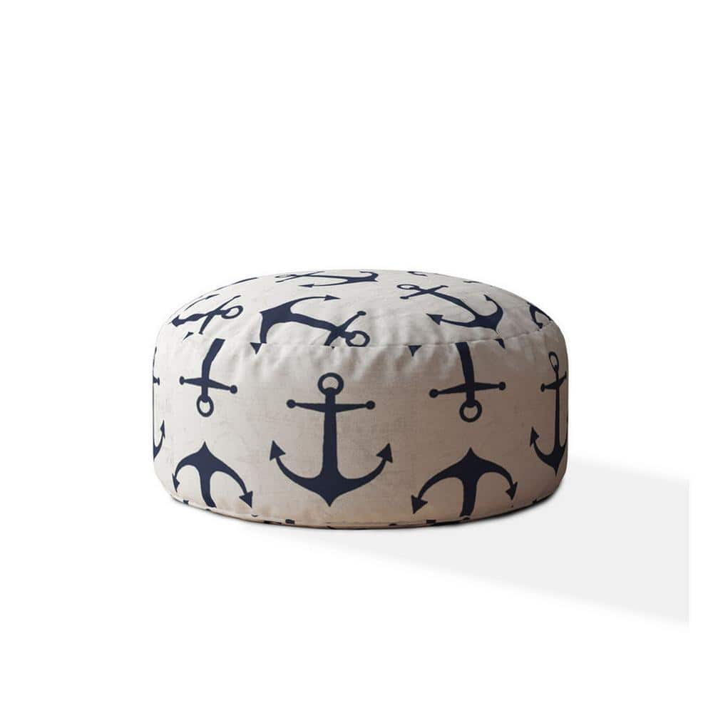 HomeRoots Charlie Grey And Blue Fabric Round Pouf Cover Only 2000518388 ...