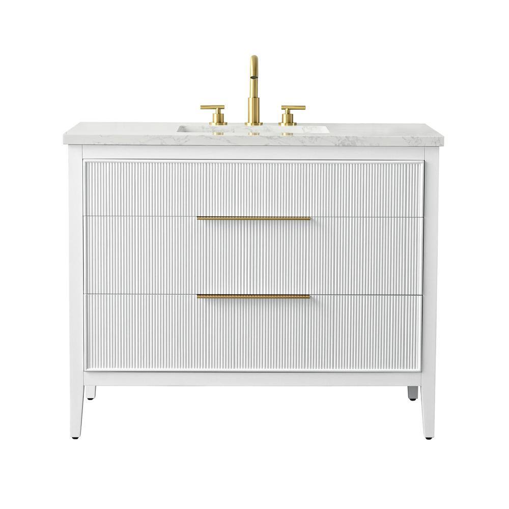 SUDIO Emma 42 in. W Bath Vanity in White with Engineered Stone Top in ...