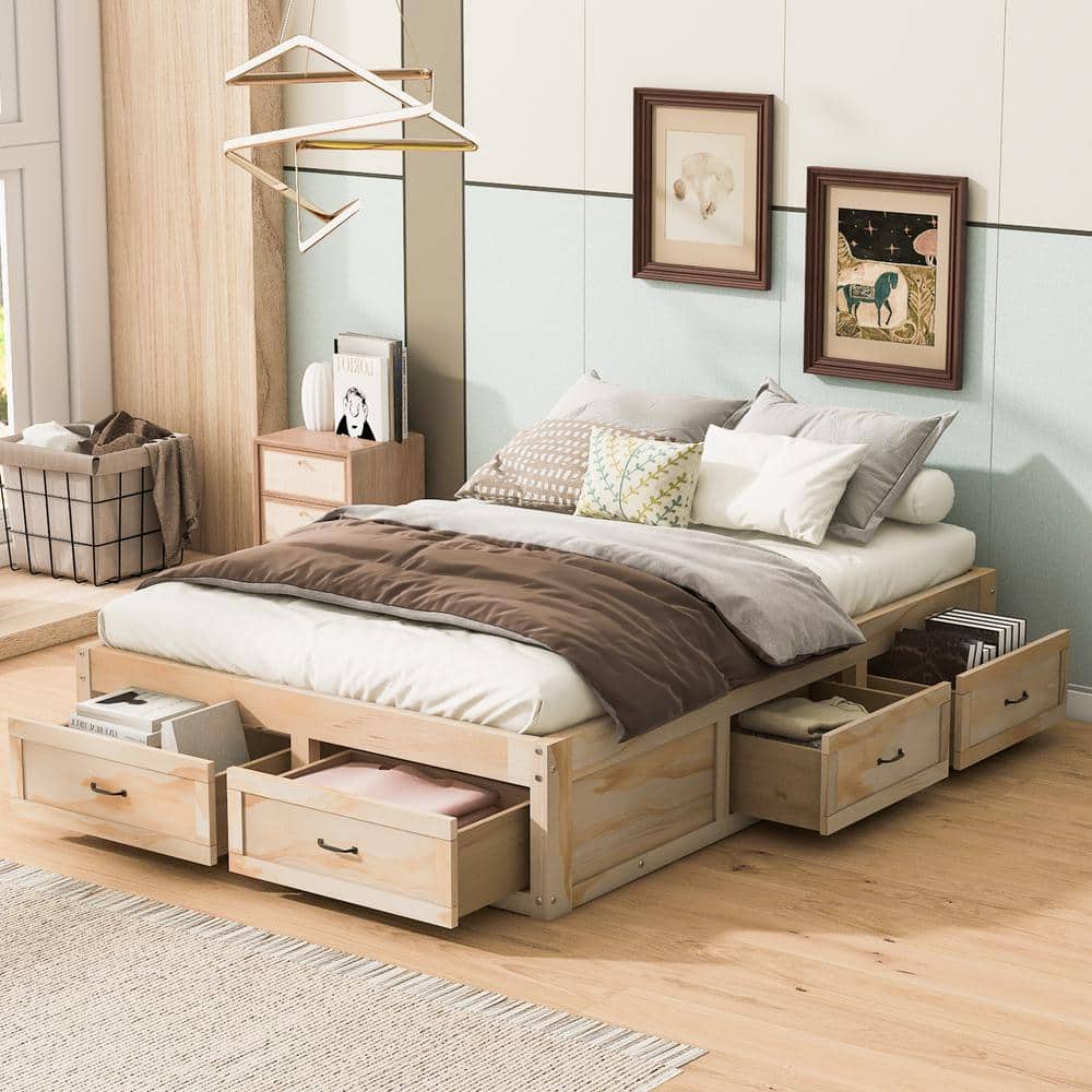 Harper & Bright Designs Antique Natural (Yellow) Wood Frame Full Size ...