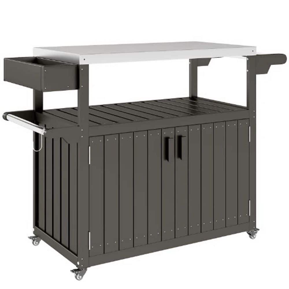 Unthemed Metal Outdoor Bar with Storage Wheeled Kitchen Island for Food ...