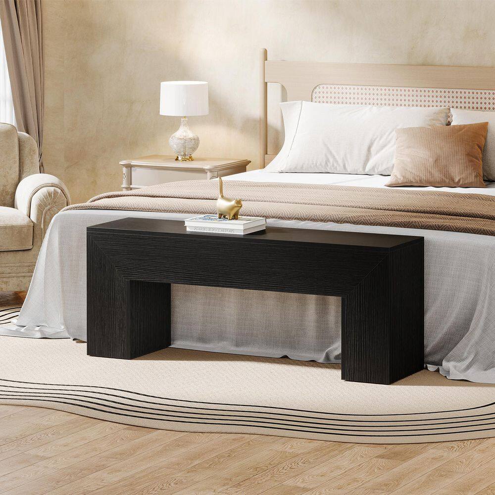 BYBLIGHT Black Wooden Entryway Bench 47 in. Farmhouse Long Indoor Entry ...