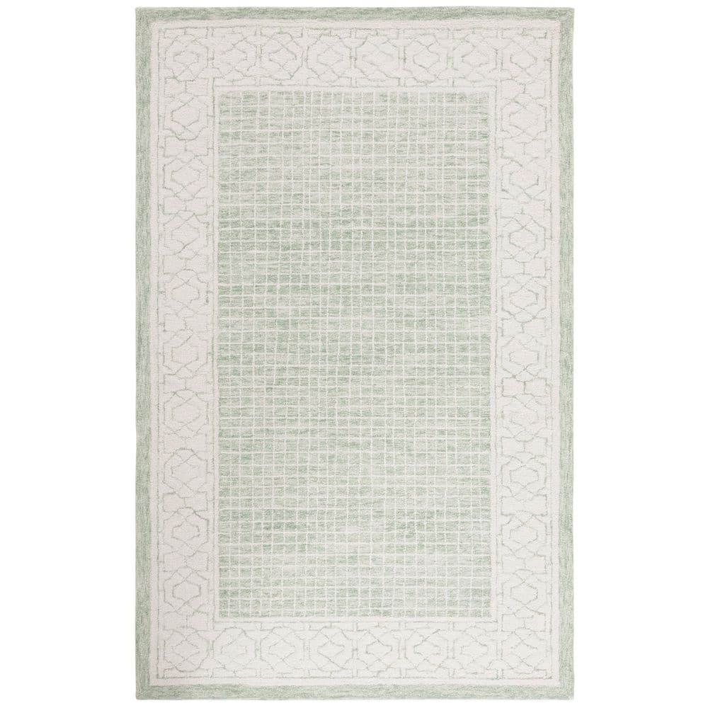 SAFAVIEH Ebony 4 ft. x 6 ft. Green/Ivory Lattice Geometric Border Area ...