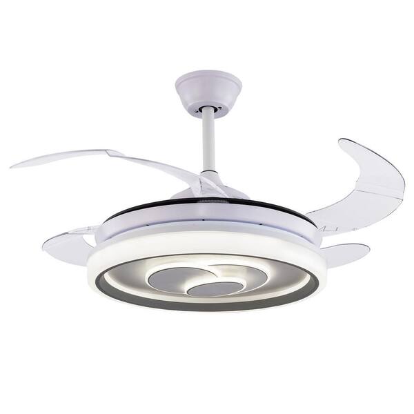 OUKANING 42 in. Integrated LED Modern Indoor White Retractable Blades 6 ...