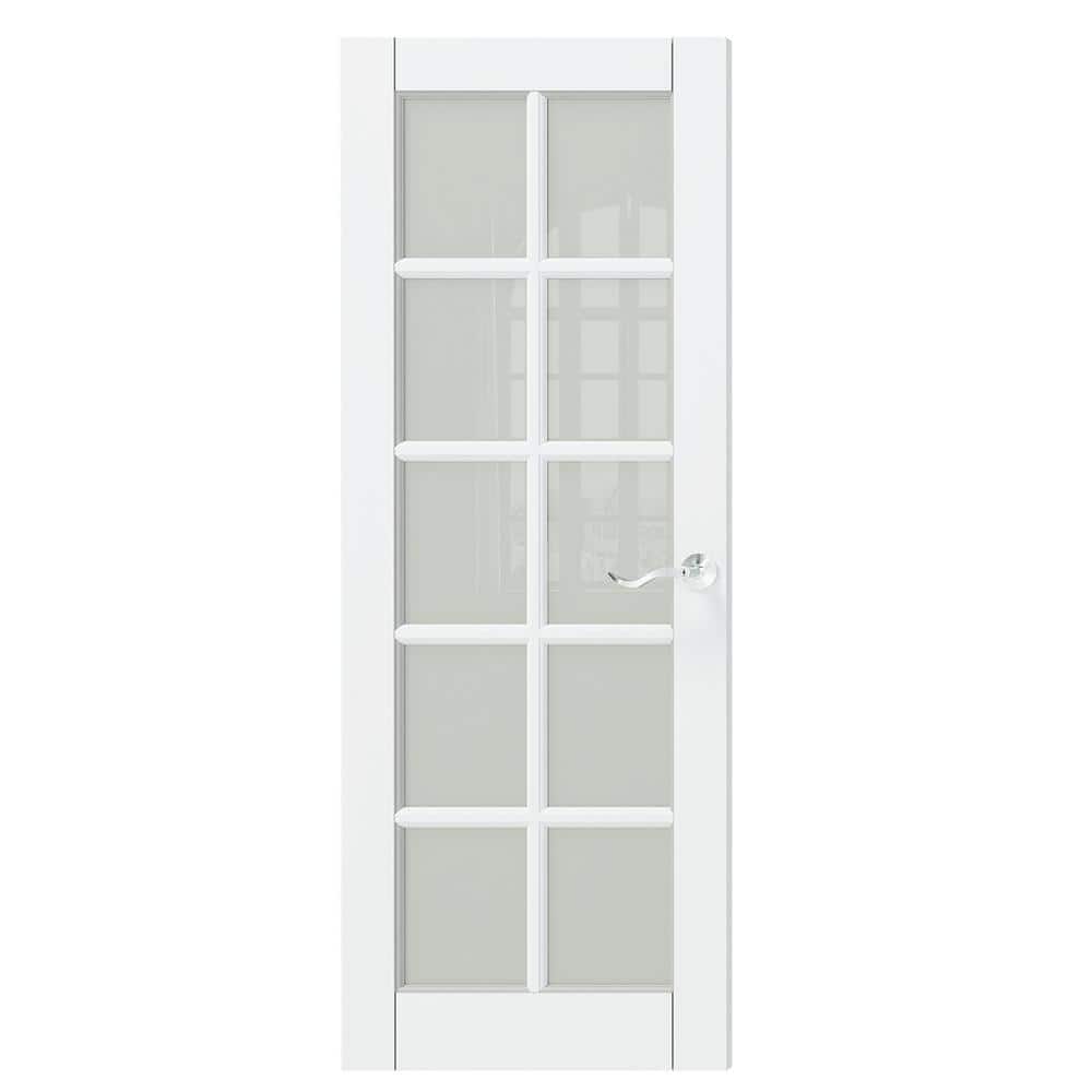 TENONER 32 in. x 80 in. Composite, MDF, 10 Lite, Frosted Glass, Primed ...