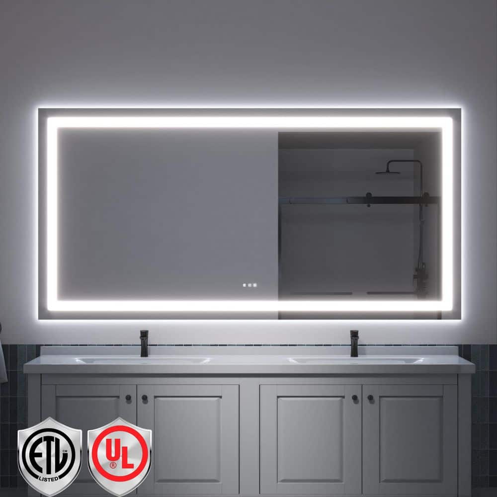 ORGANNICE 96 in. W x 48 in. H Rectangular Frameless LED Light Anti-Fog ...