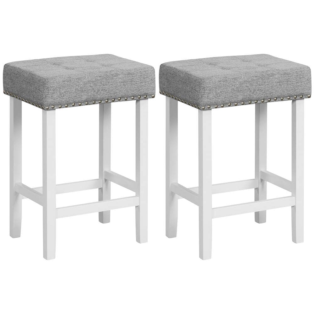 Costway 24.5 in. Gray Backless Wood Bar Stool Tufted Upholstered ...