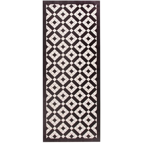 StyleWell Diamond Black/White 2 ft. x 5 ft. Vinyl Runner Rug 8215.13 ...