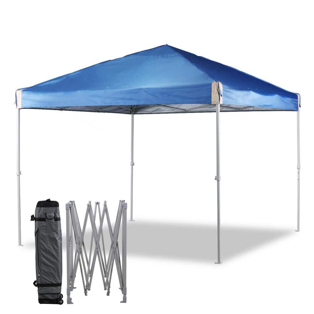 Aoodor 12 ft. x 12 ft. Blue Pop-Up Canopy Tent with Roller Bag Portable ...