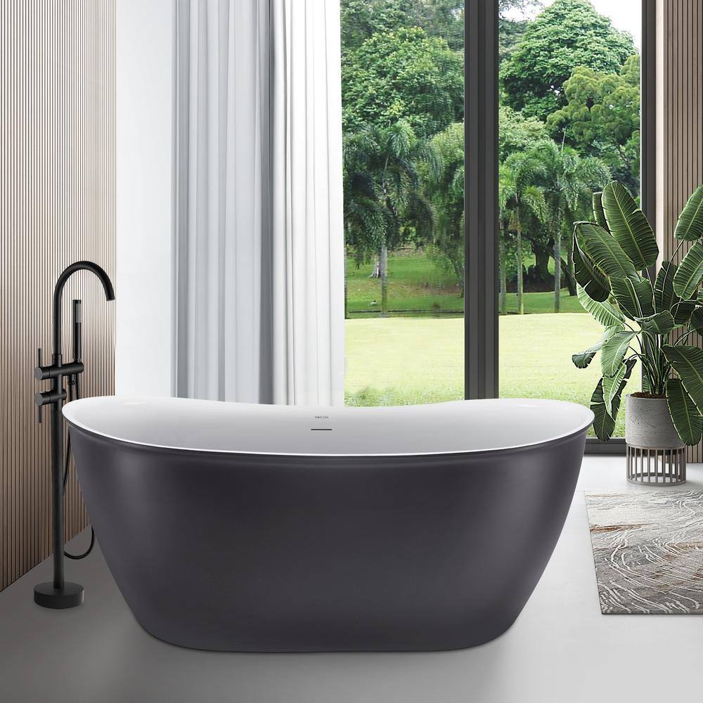 INSTER MUTE 59 in. Outer Gray Flatbottom Freestanding Double Slipper ...