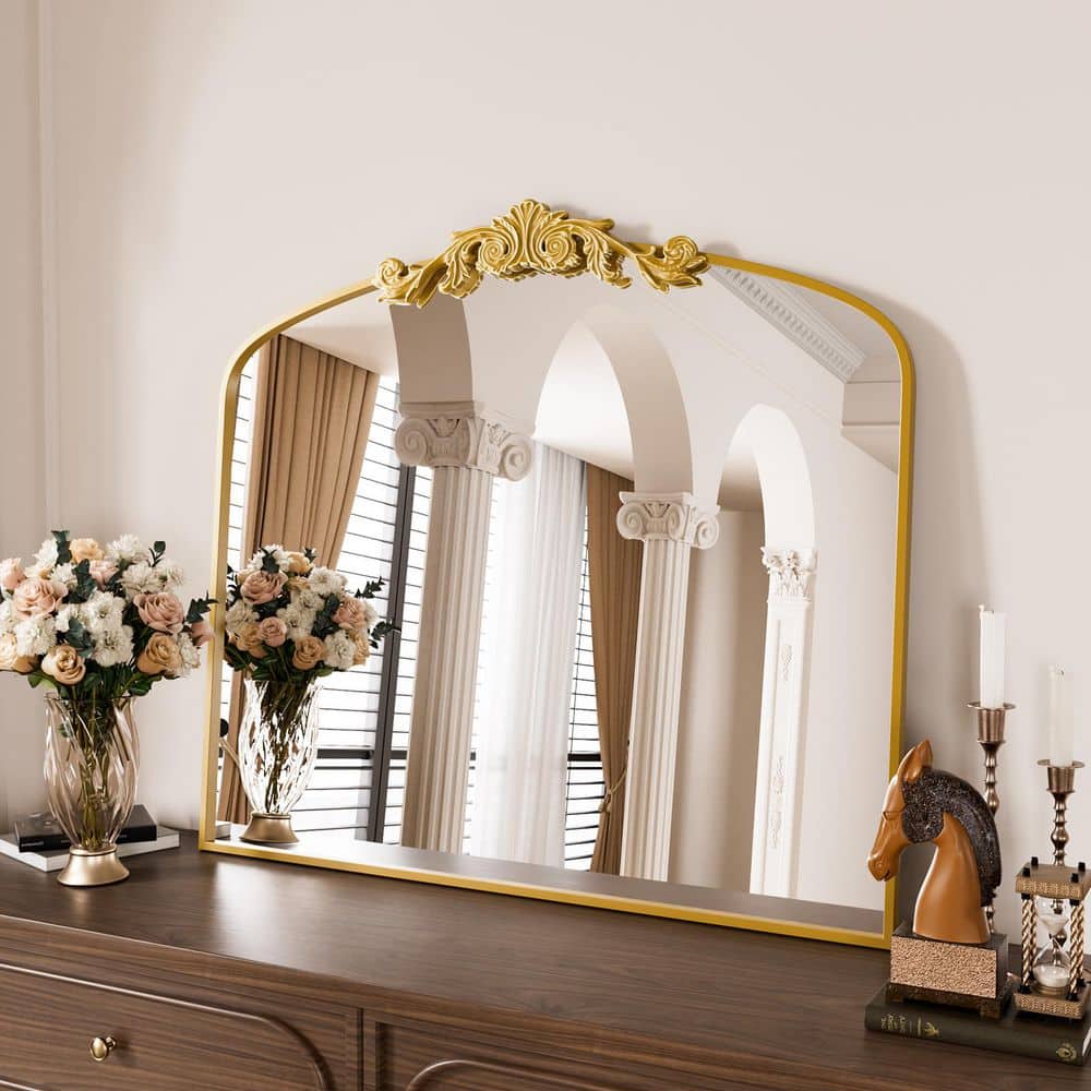 Spigel 36 in W x 30 in. H Vintage Arched Aluminum Gold Finish Framed ...